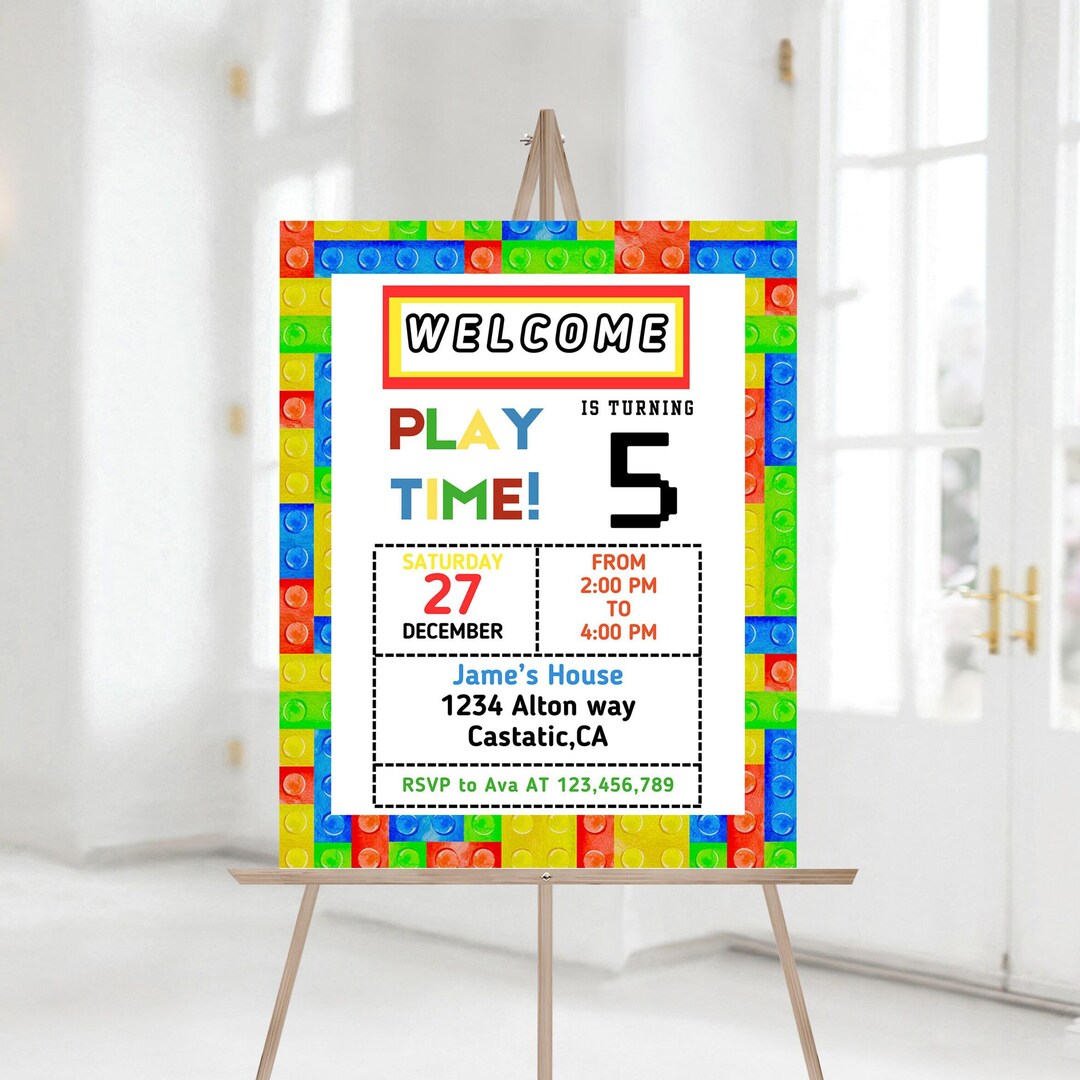 Editable Building Blocks Birthday Party Building Bricks Kids Birthday ...