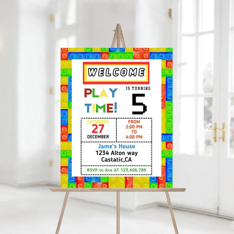 Editable Building Blocks Birthday Party Building Bricks Kids Birthday ...