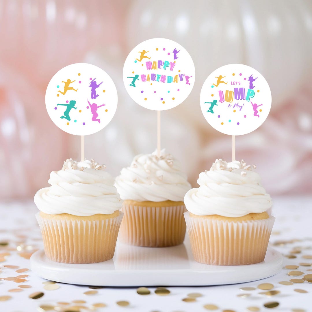 Editable Trampoline Party Bounce House Jump Birthday Party Cake Topper ...