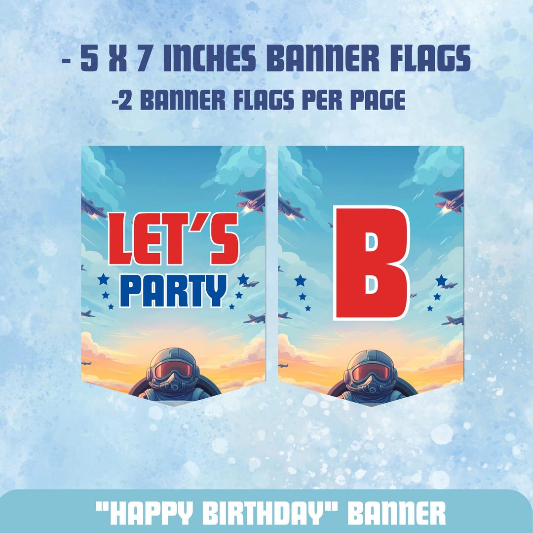 Editable Fighter Pilot Birthday Banner Template – Jet Pilot Theme ...
