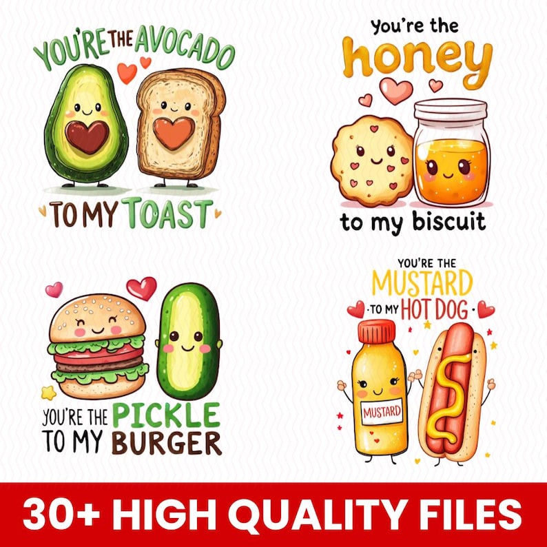 Funny Food Pun Valentine PNG Bundle, Cute Couple Sublimation, Corny ...