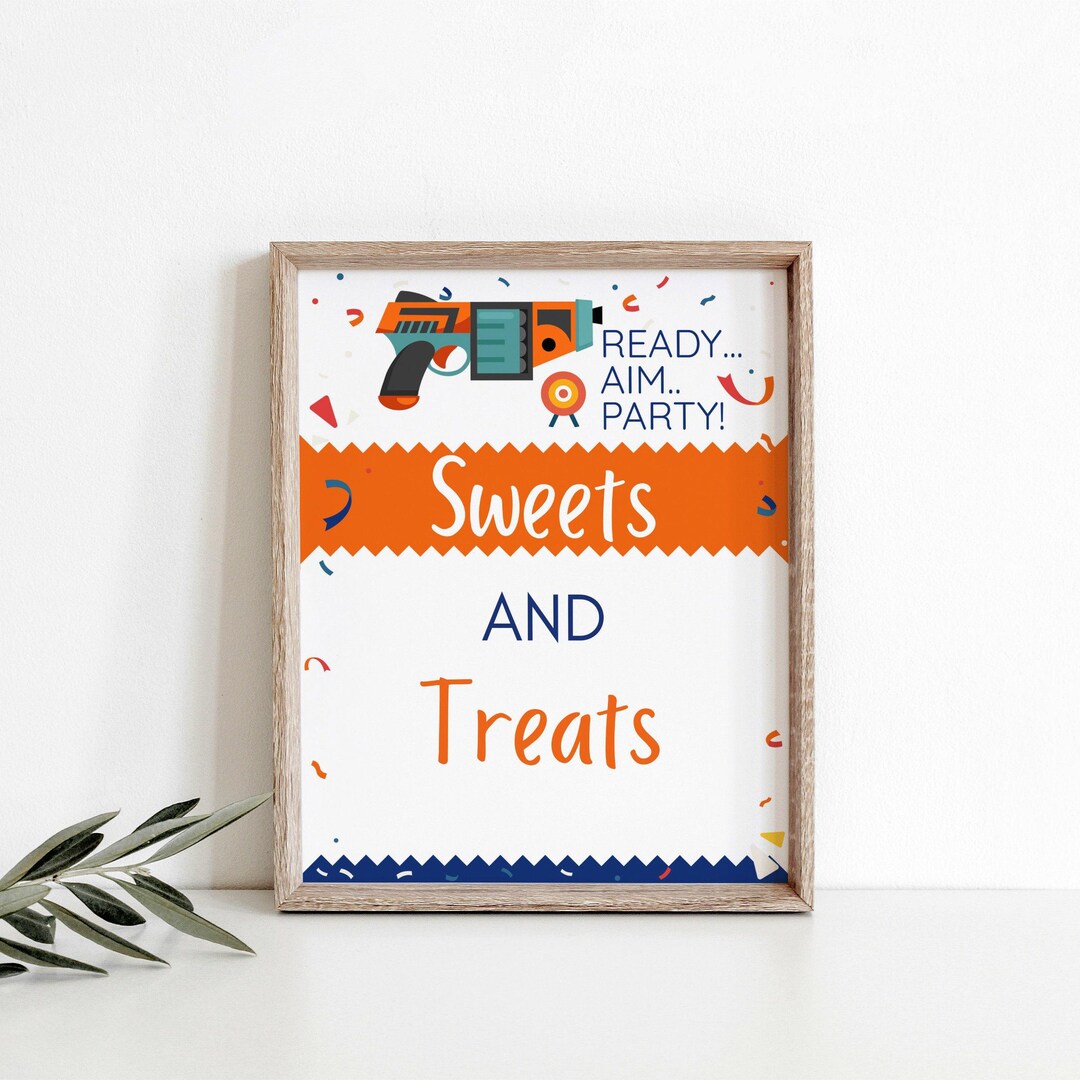 Editable Nerf War, Dart Gun Battle Birthday Table Sign Printable Boys ...