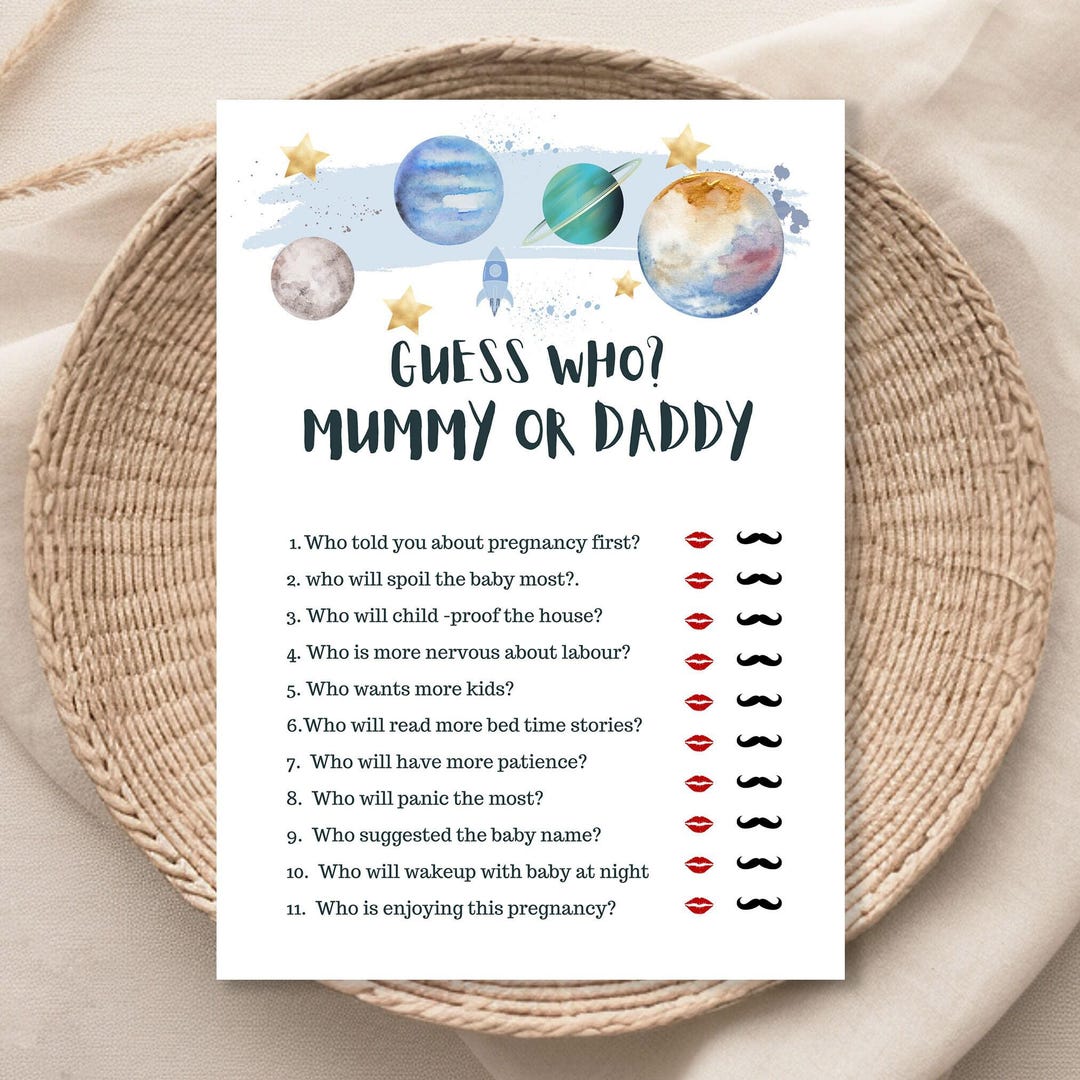 Editable Mommy or Daddy Baby Shower Game Guess Who Outer Space Planets ...