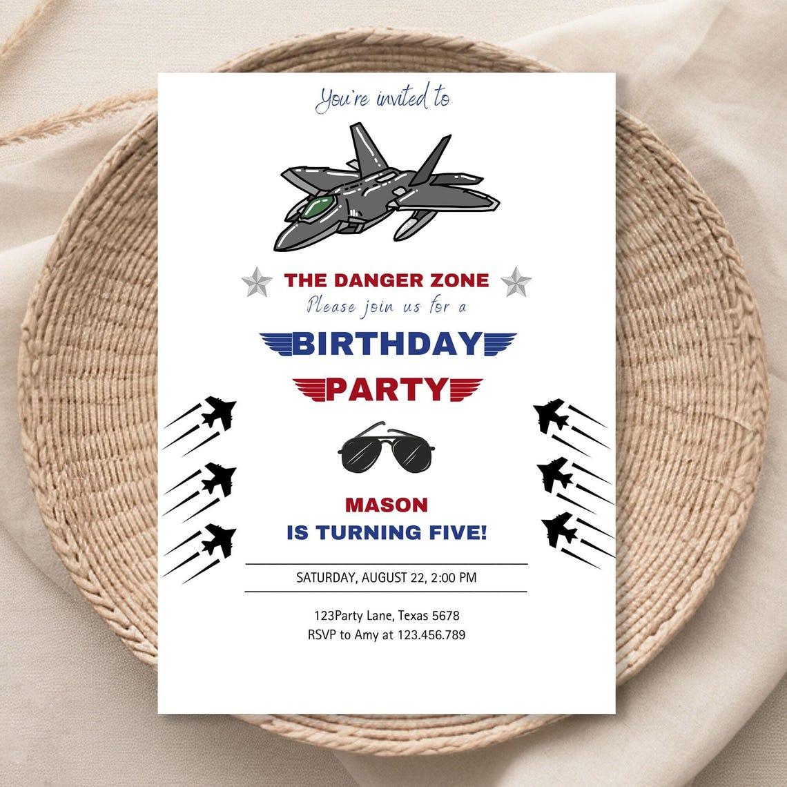 Editable Fighter Pilot Birthday Invitation Fighter Jet Pilot Invitation ...