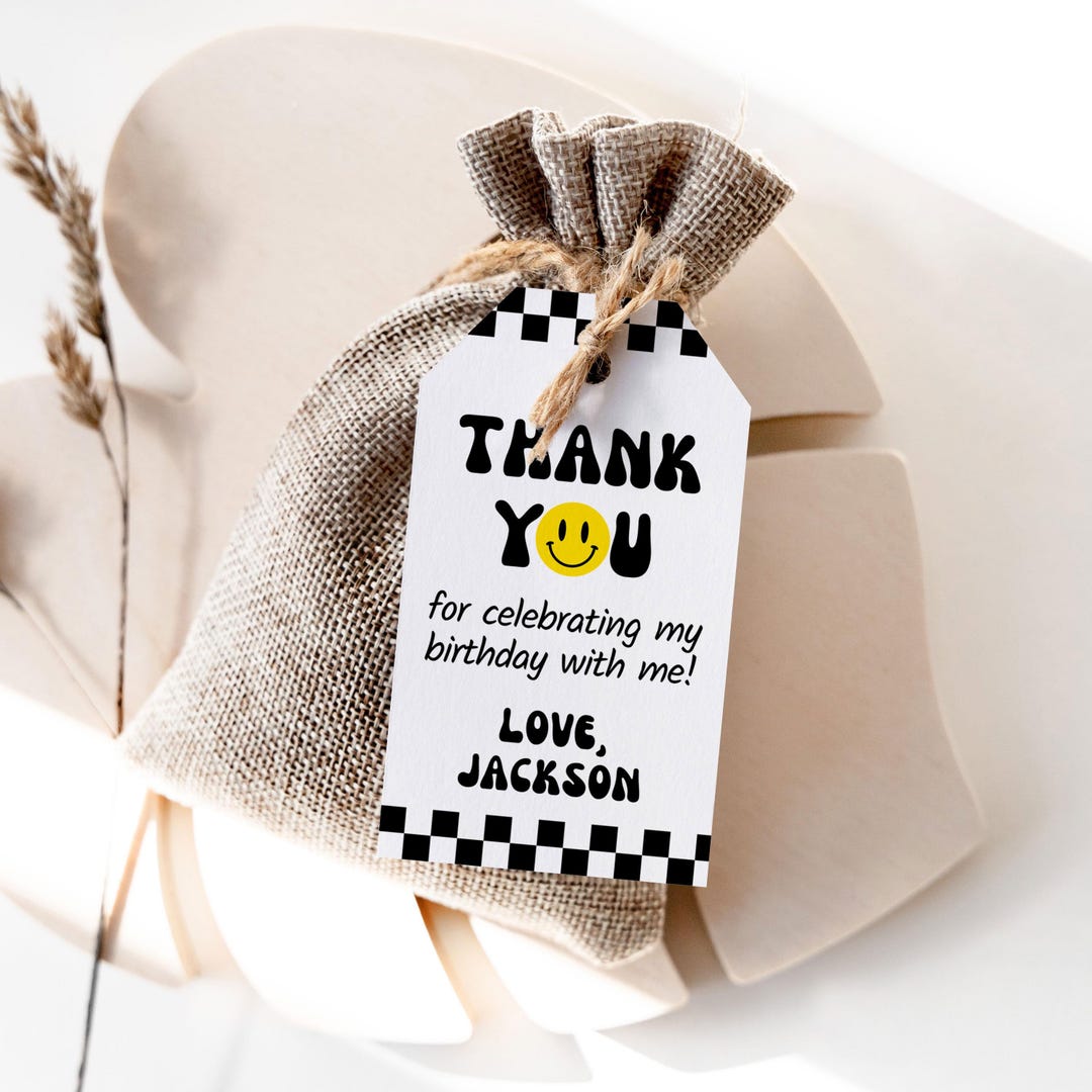Happy Face Thank You Tag | First Birthday Thank You Tags | Boy Birthday ...