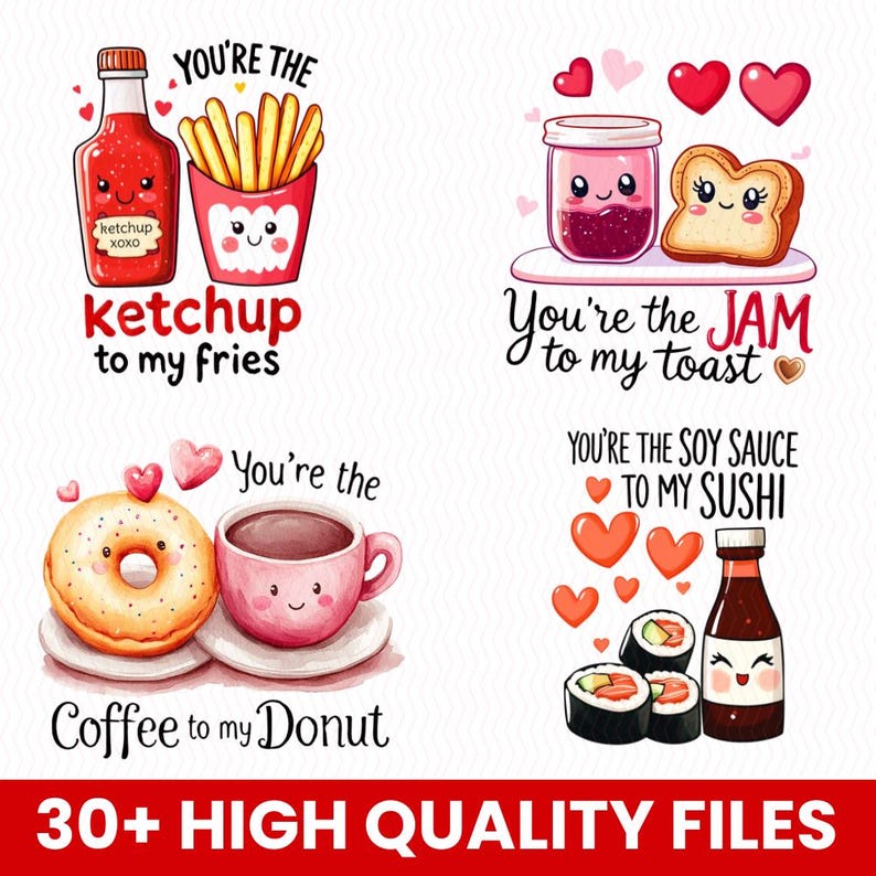 Funny Food Pun Valentine PNG Bundle, Cute Couple Sublimation, Corny ...