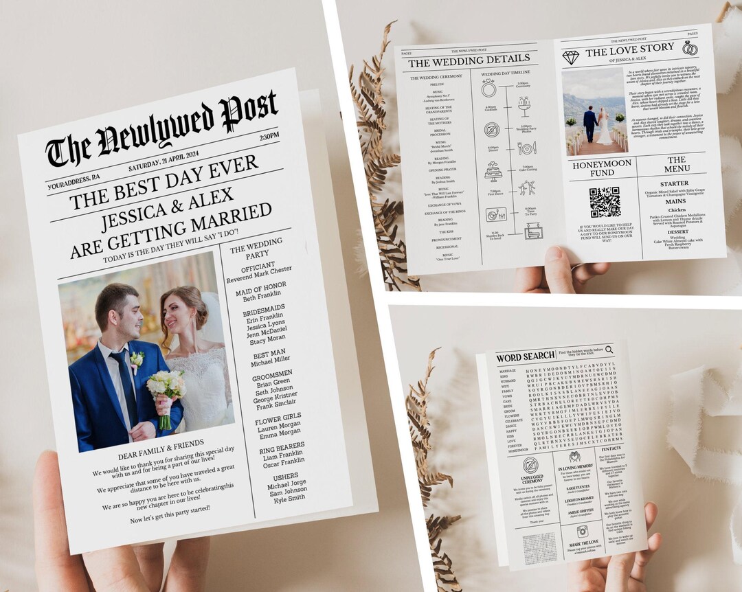 Editable Newspaper Wedding Program Template, Editable Wedding ...