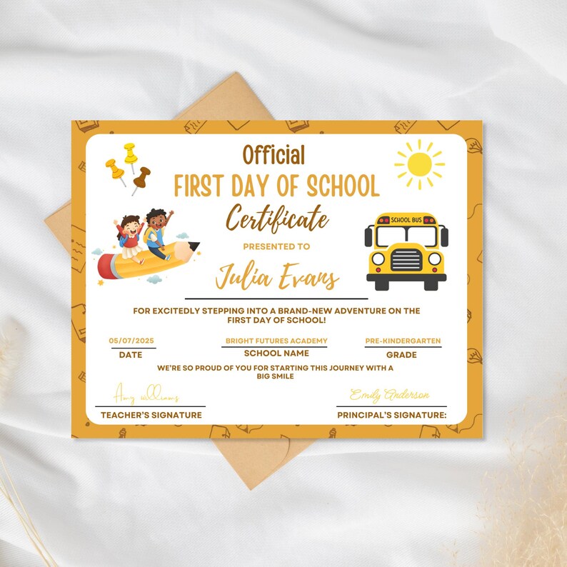Editable First Day of School Certificate – Kids Achievement Award ...