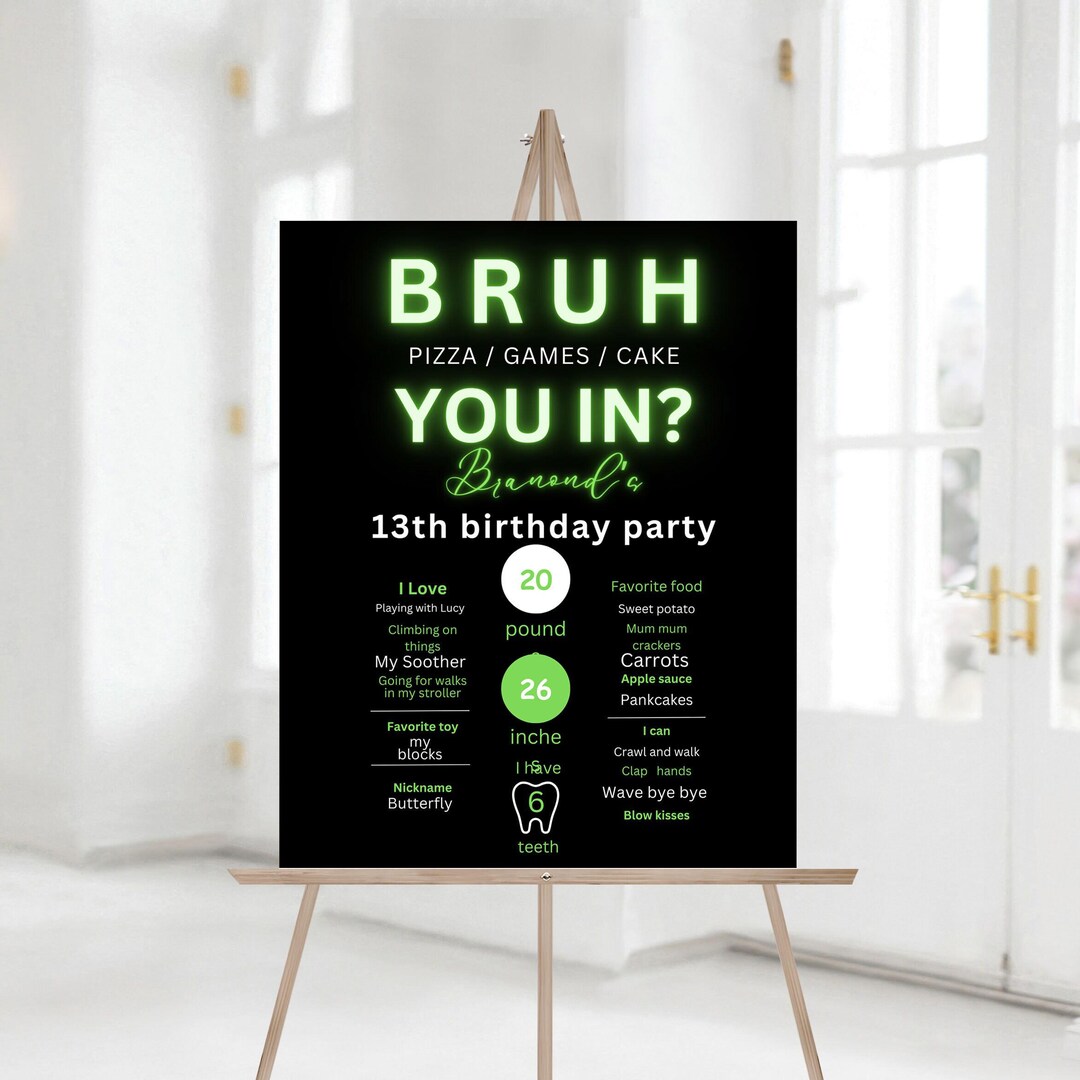 Editable Bruh Neon Birthday Party Milestones Sign, Teenager Birthday ...