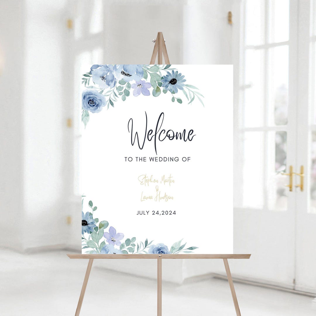 Editable Wedding Welcome Sign Template, Blue Navy Editable Welcome ...
