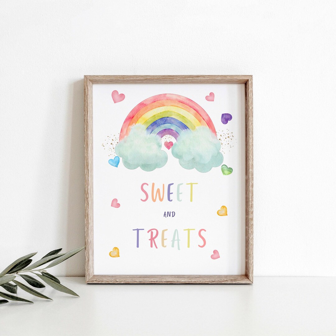 Editable Rainbow Birthday Table Sign Girl Rainbow Party Rainbow ...
