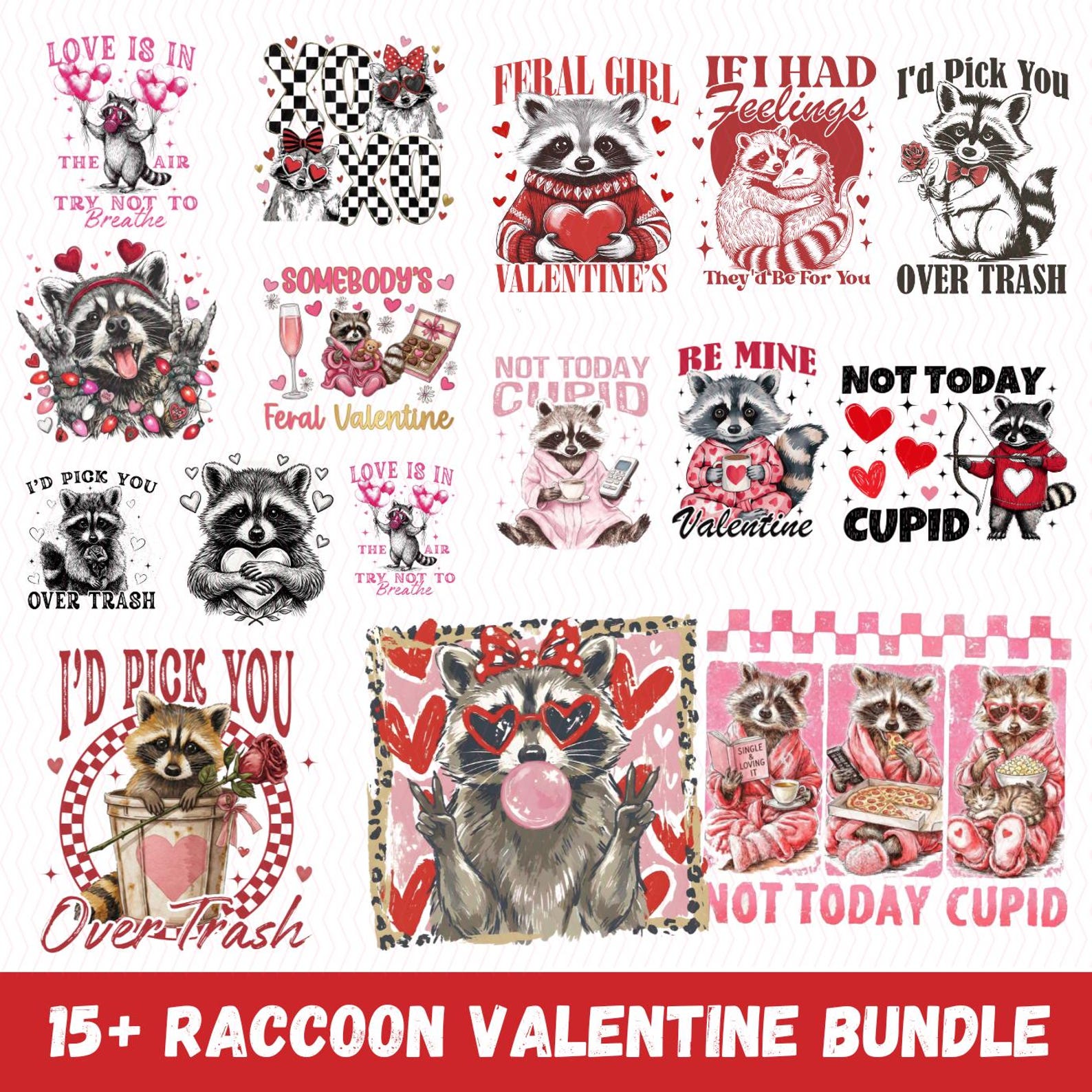 Valentine Snarky Raccoon Png Bundle, Sarcastic Valentines Day Png ...