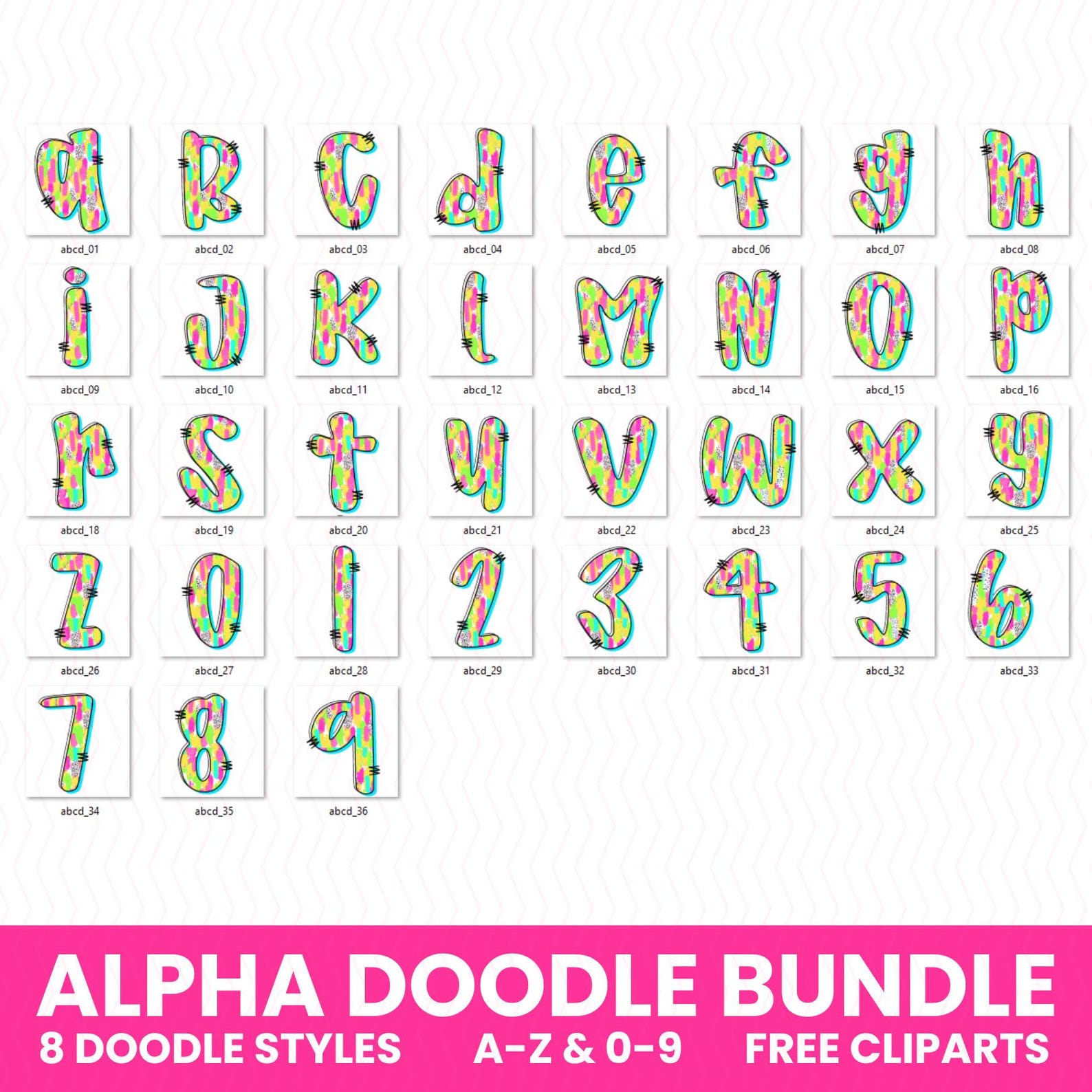 Vibrant Preppy Alphabet Letters Bundle | Doodle Alpha Font Letter and ...