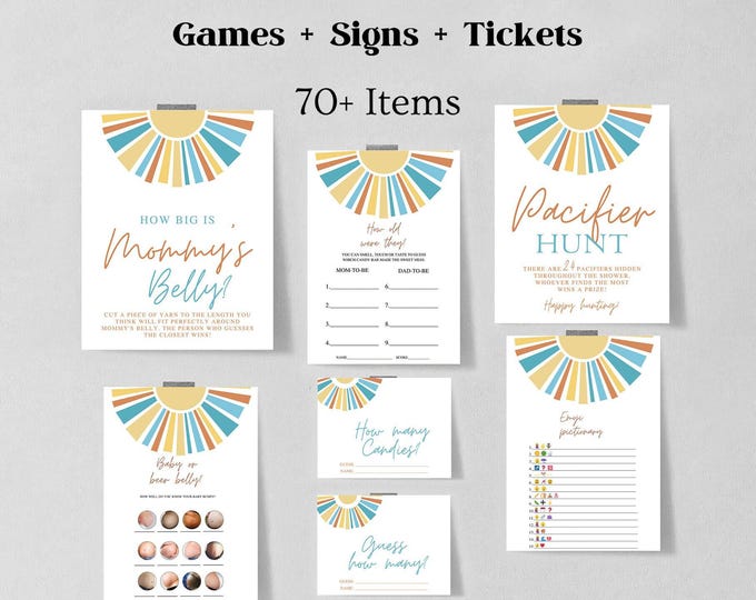 Boho Sun Baby Shower Games Bundle, Sunshine Baby Shower Bundle, Baby ...