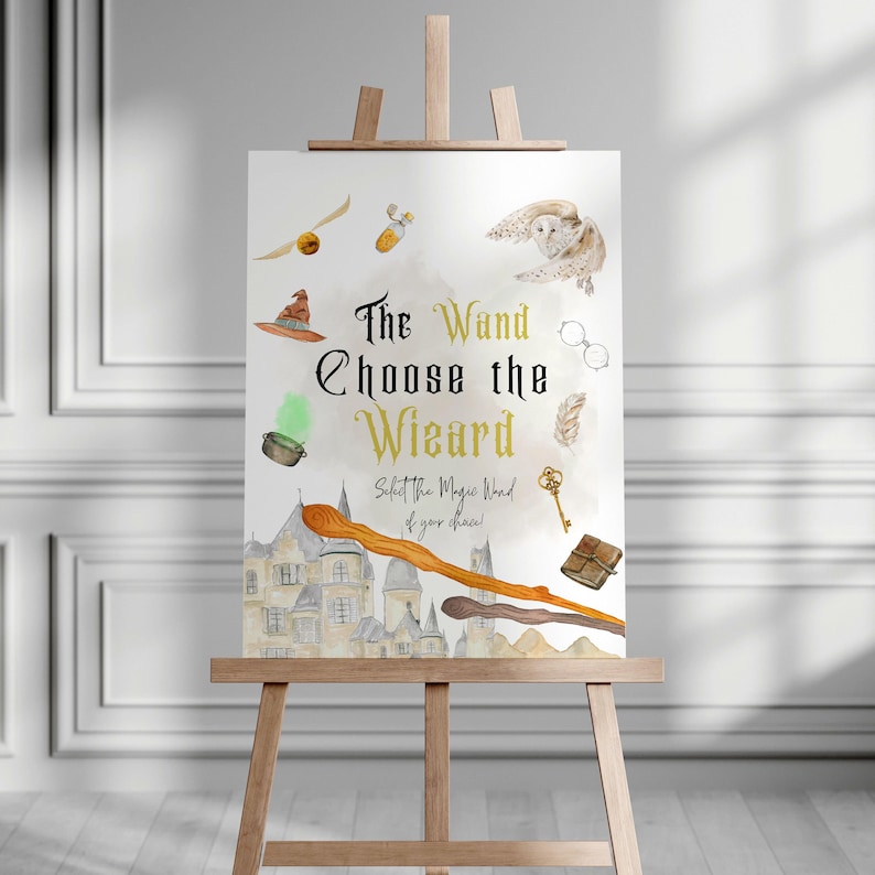 Wizard Party Sign Wizard Birthday Sign Wand Chooses the Wizard Party ...