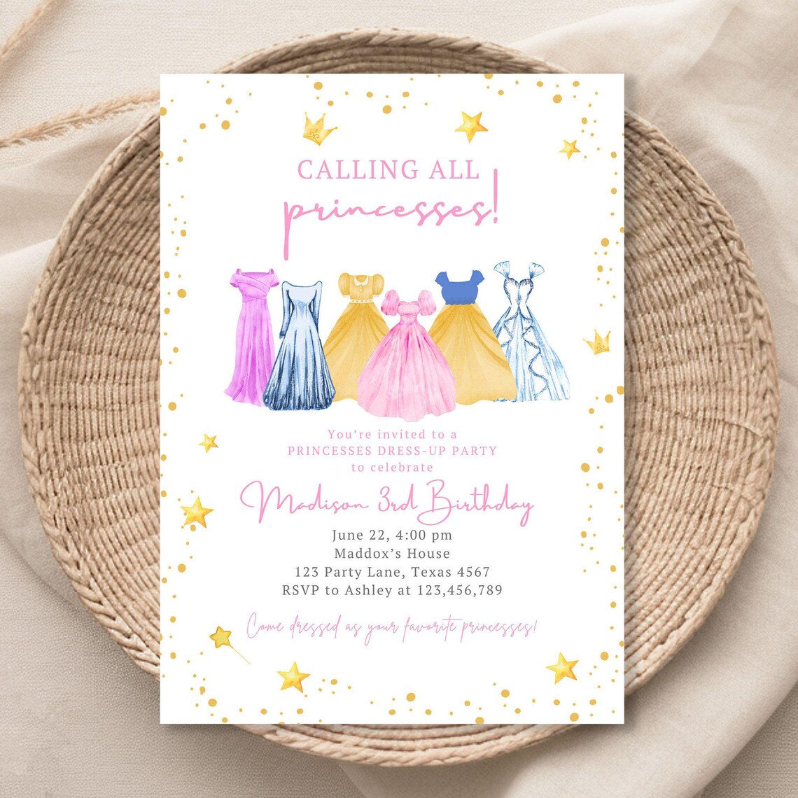 Editable Princess Birthday Invitation Princess Dress-up Invite Royal ...