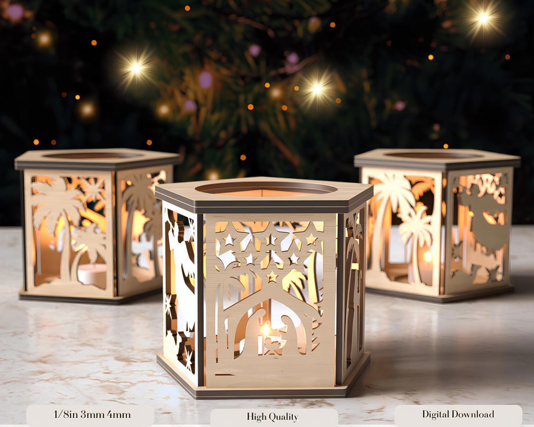 Nativity Scene Christmas Lantern Night Light Decoration Centerpiece SVG ...