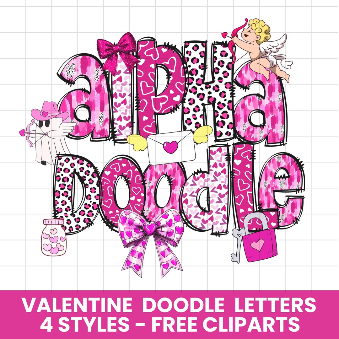 Pink Valentine's Day Alphabet Doodle Set, Make Your Own Name, Clip Art ...