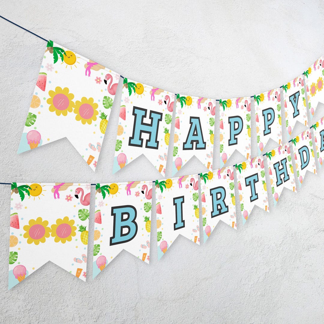Editable Splish Splash Birthday Banner Pool Party Girl Summer ...