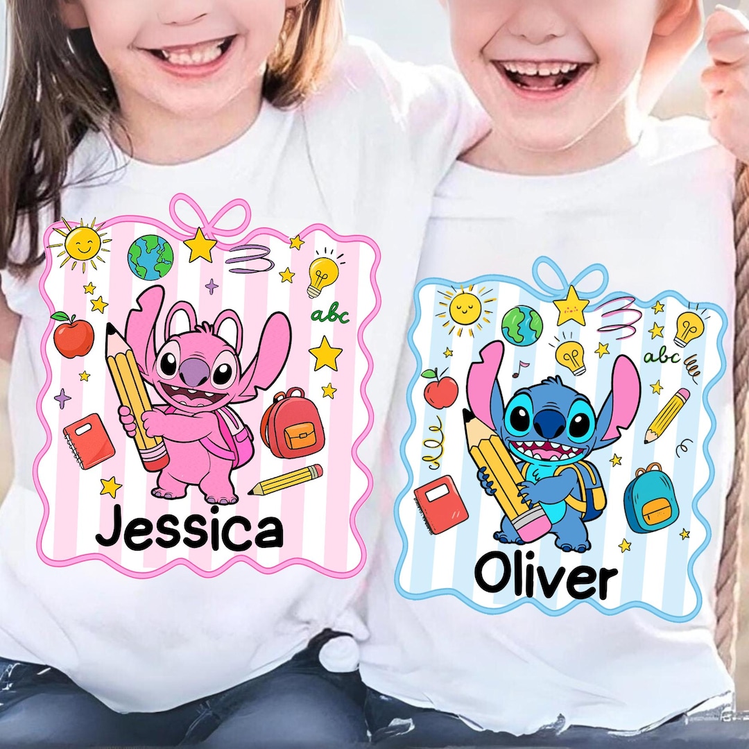 Custom Stich and Angel Back to School Girl and Boy Png, Blue Alien ...