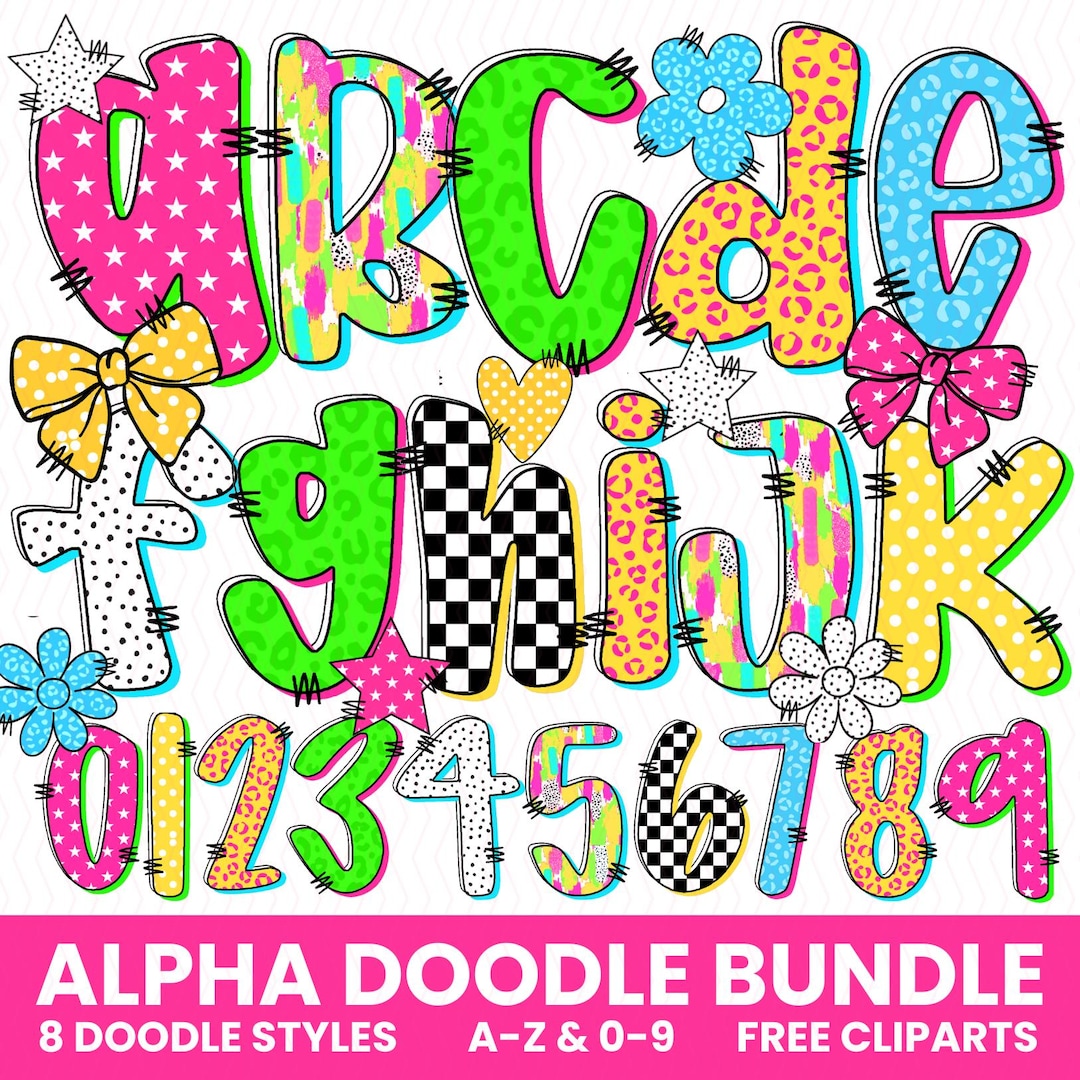 Vibrant Preppy Alphabet Letters Bundle | Doodle Alpha Font Letter and ...