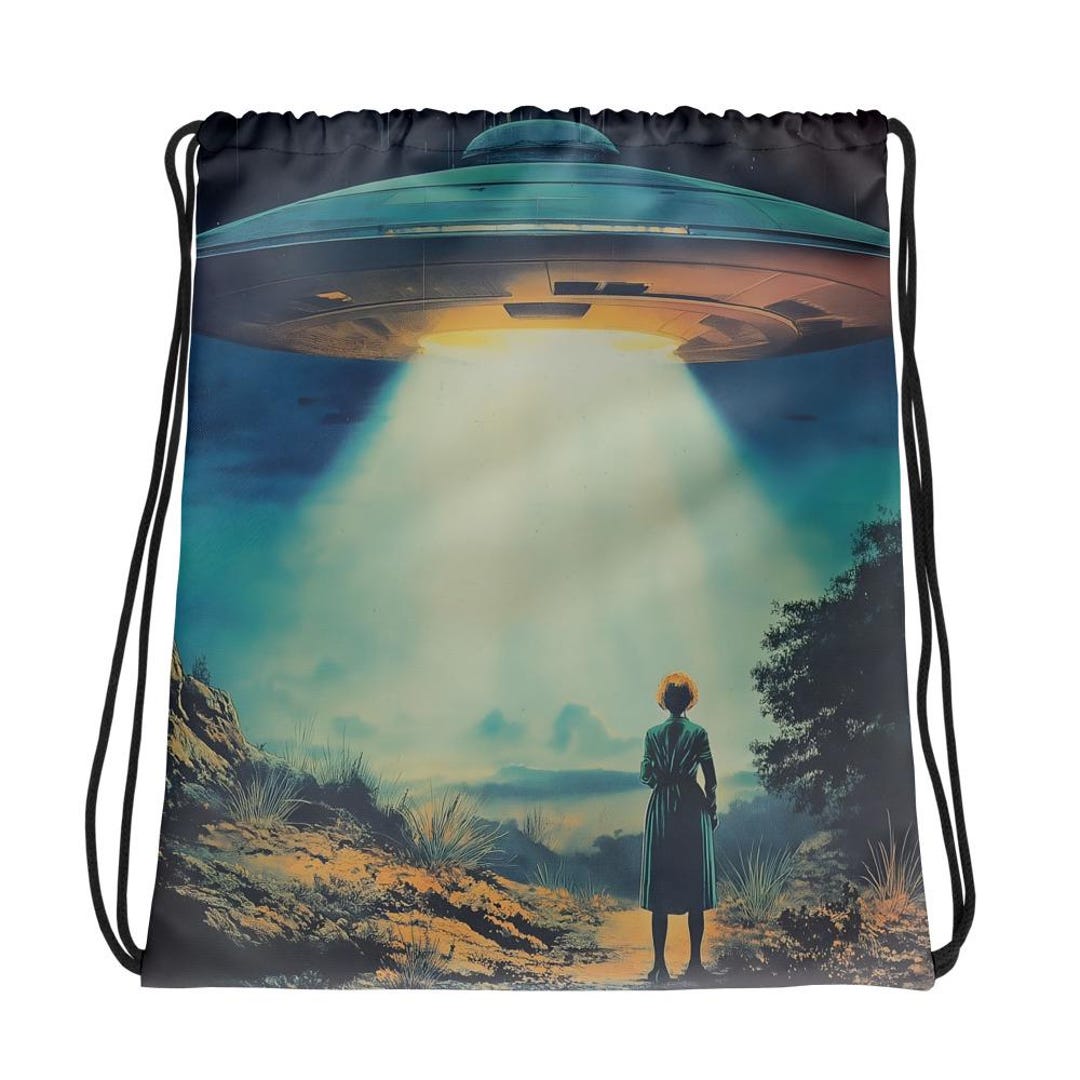 Alien Abduction Drawstring Bag – Retro UFO Gym Sack, 80s Sci-fi String ...