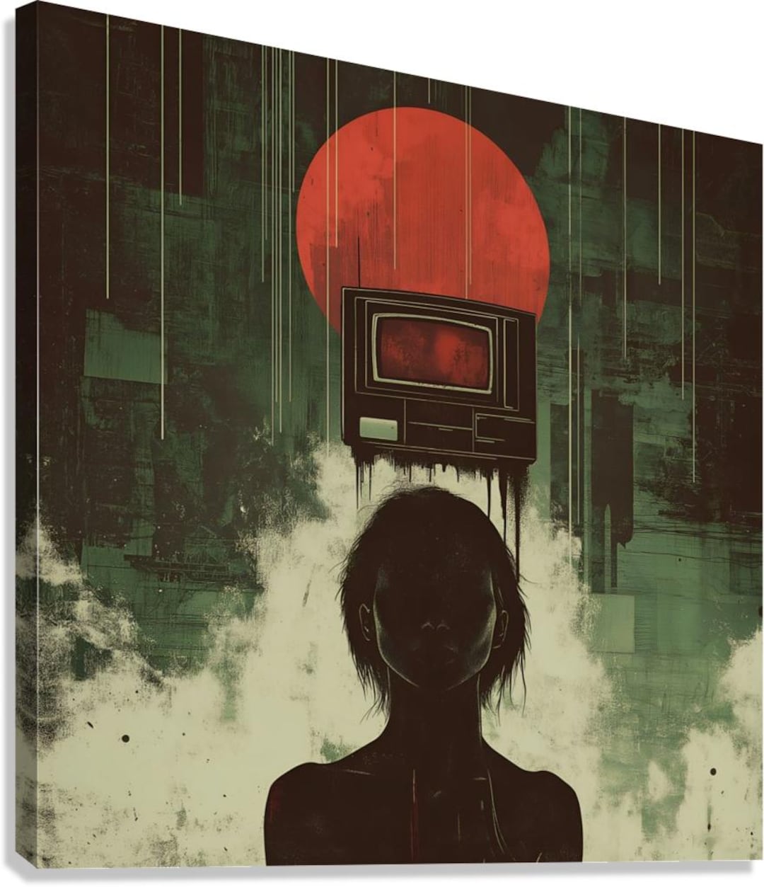 TV Head Horror Canvas Wall Art | 80s Retro VHS Grunge Aesthetic ...