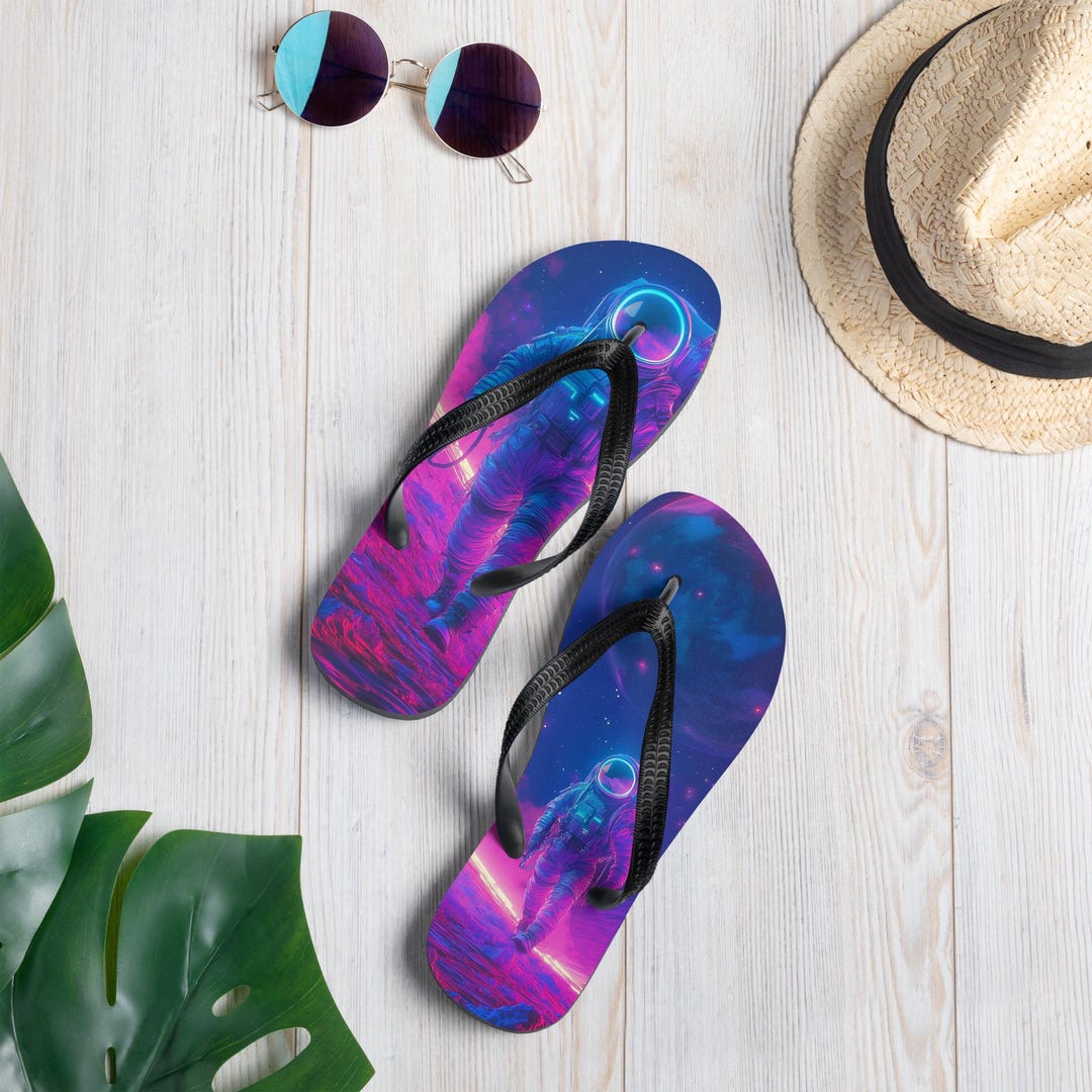 Retro Space Flip-flops – Vaporwave Astronaut Galaxy Sandals, 80s ...