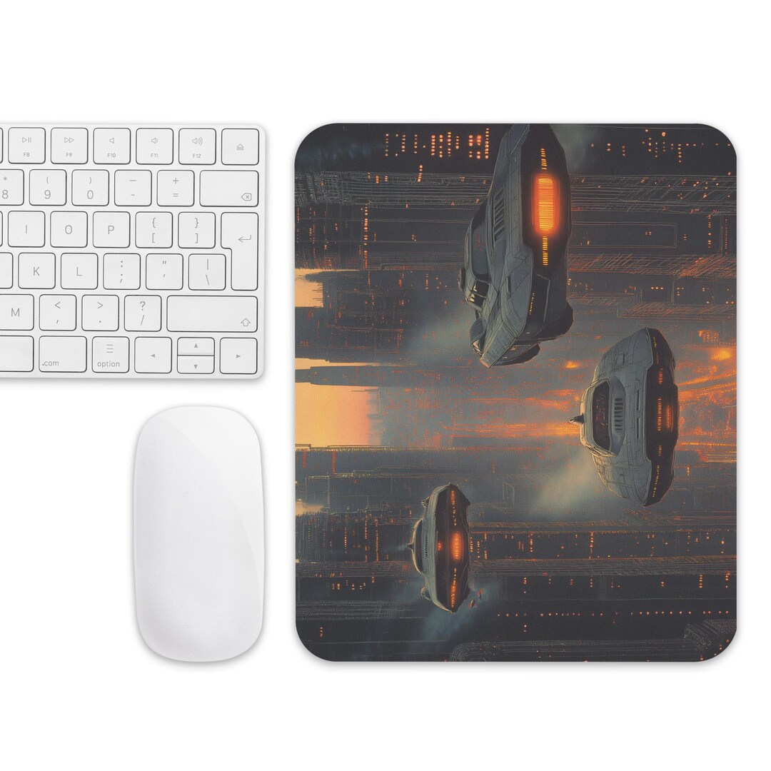 Retro Cyberpunk Mouse Pad – 80s Futuristic Cityscape With Flying Cars ...
