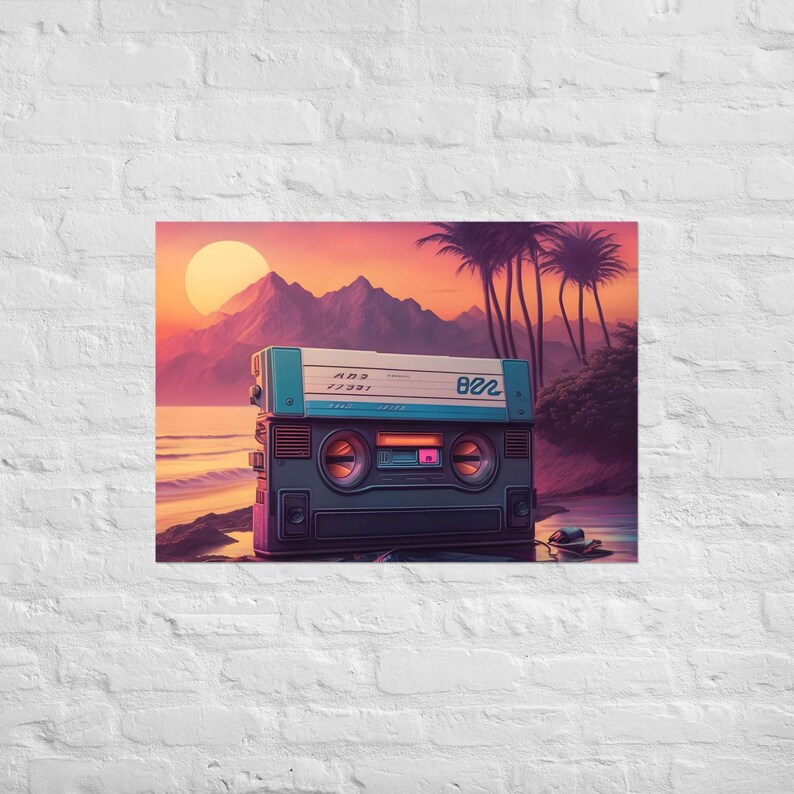 Retro Cassette Poster – 80s Vaporwave Boombox Art, Synthwave Wall Print ...