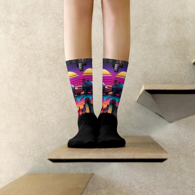 Retro 80s Vaporwave Socks – Aesthetic Streetwear, Neon Synthwave Socks ...