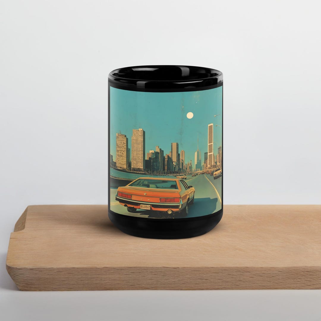 Black Glossy Mug – Retro 80s Aesthetic Coffee Cup With Vintage Car ...