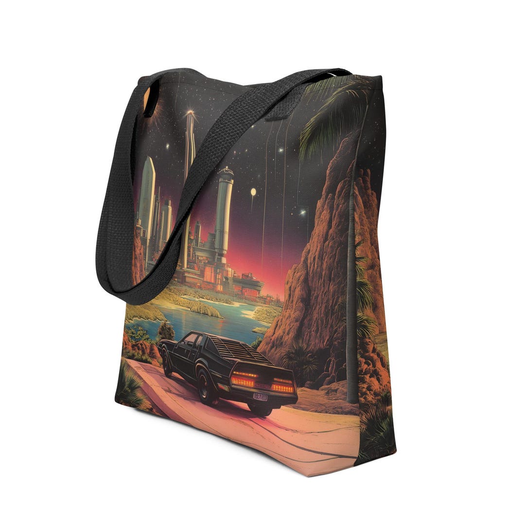 Retro Sci-fi City Tote Bag | Vaporwave Car Art Bag | Cyberpunk Beach ...