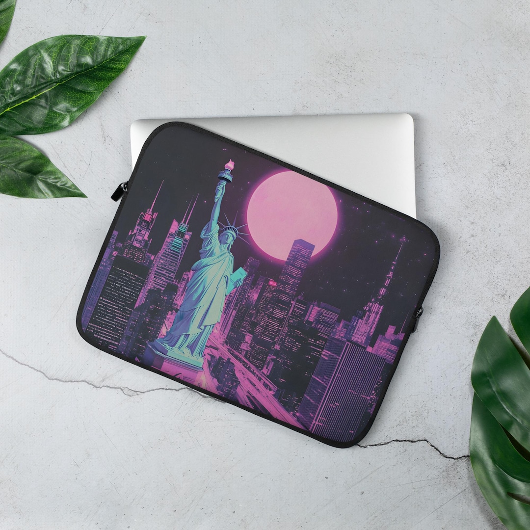 Synthwave Laptop Sleeve | Neon Statue of Liberty NYC Case | Retro ...