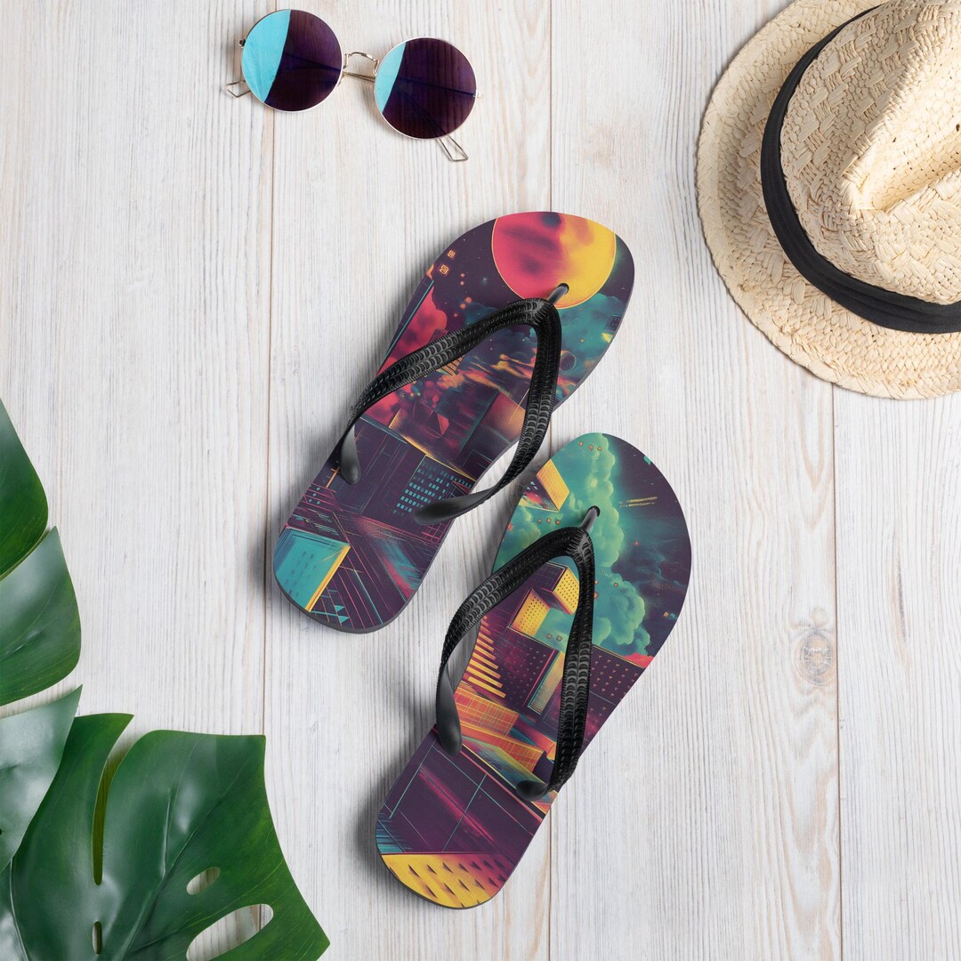 Cyberpunk Flip-flops – Futuristic Vaporwave Sandals, Glitch Art Y2K ...