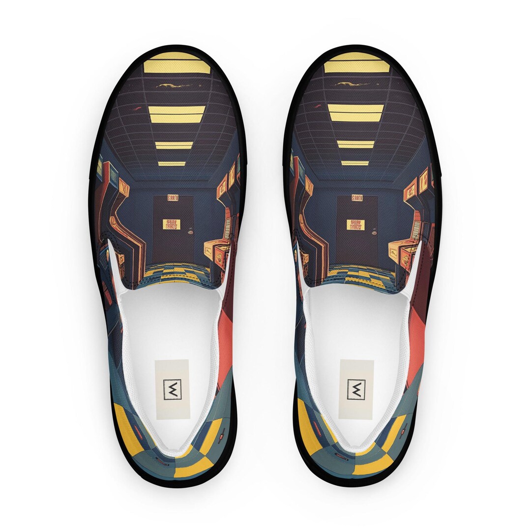 Women’s Retro Arcade Slip-on Shoes – 80s Gamer Canvas Sneakers ...