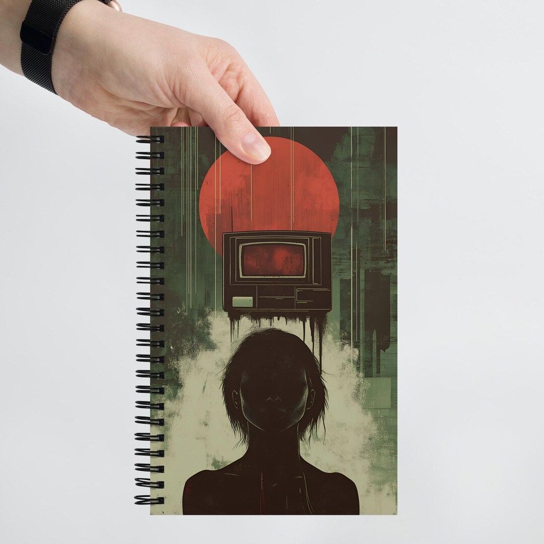 Retro Horror Spiral Notebook - VHS TV Head 80s Art | Creepy Sci-fi ...