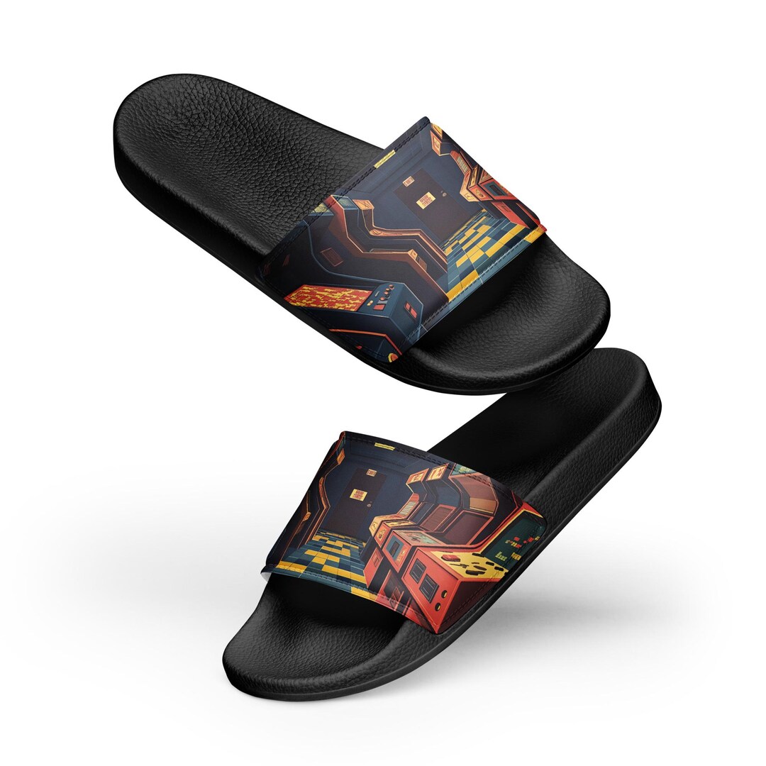 Women’s Retro Arcade Slides – 80s Gamer Slip-on Sandals – Vaporwave ...