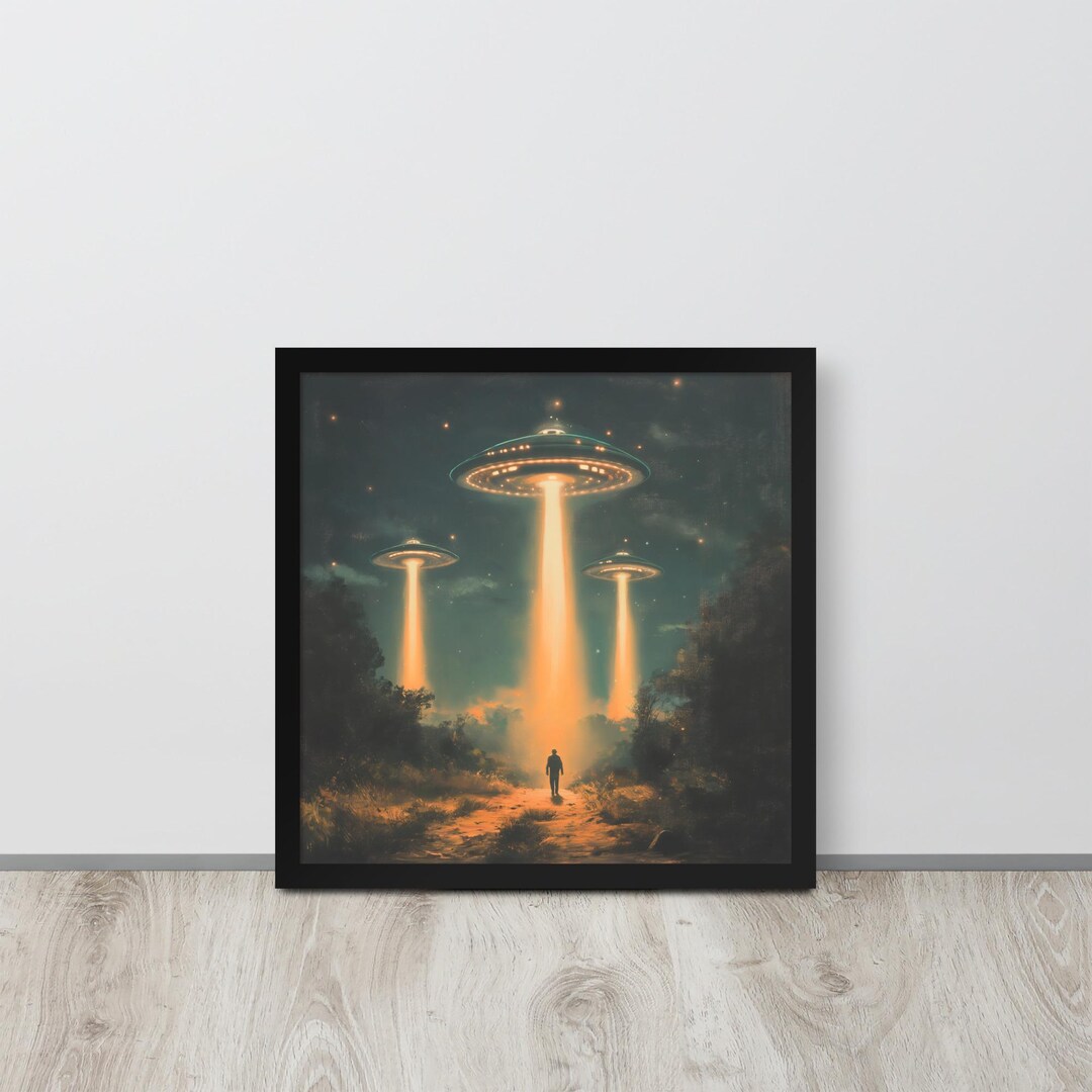 Framed Retro Alien Poster – 80s Sci-fi UFO Wall Art Print, Spacecore ...
