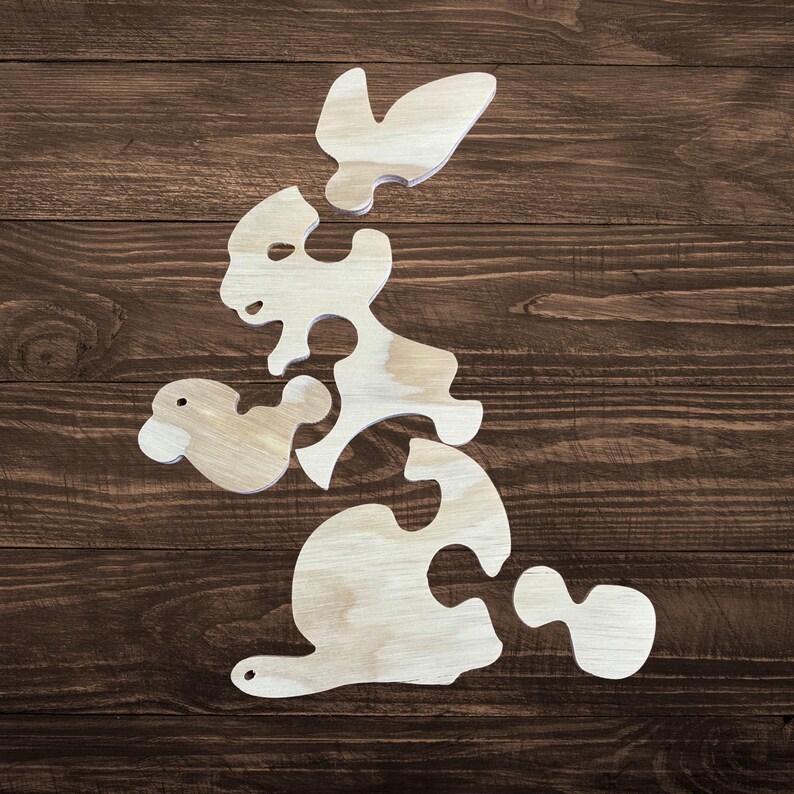 6 Piece Wooden Bunny Rabbit Puzzle for Toddlers - Toddler Learning Toy ...
