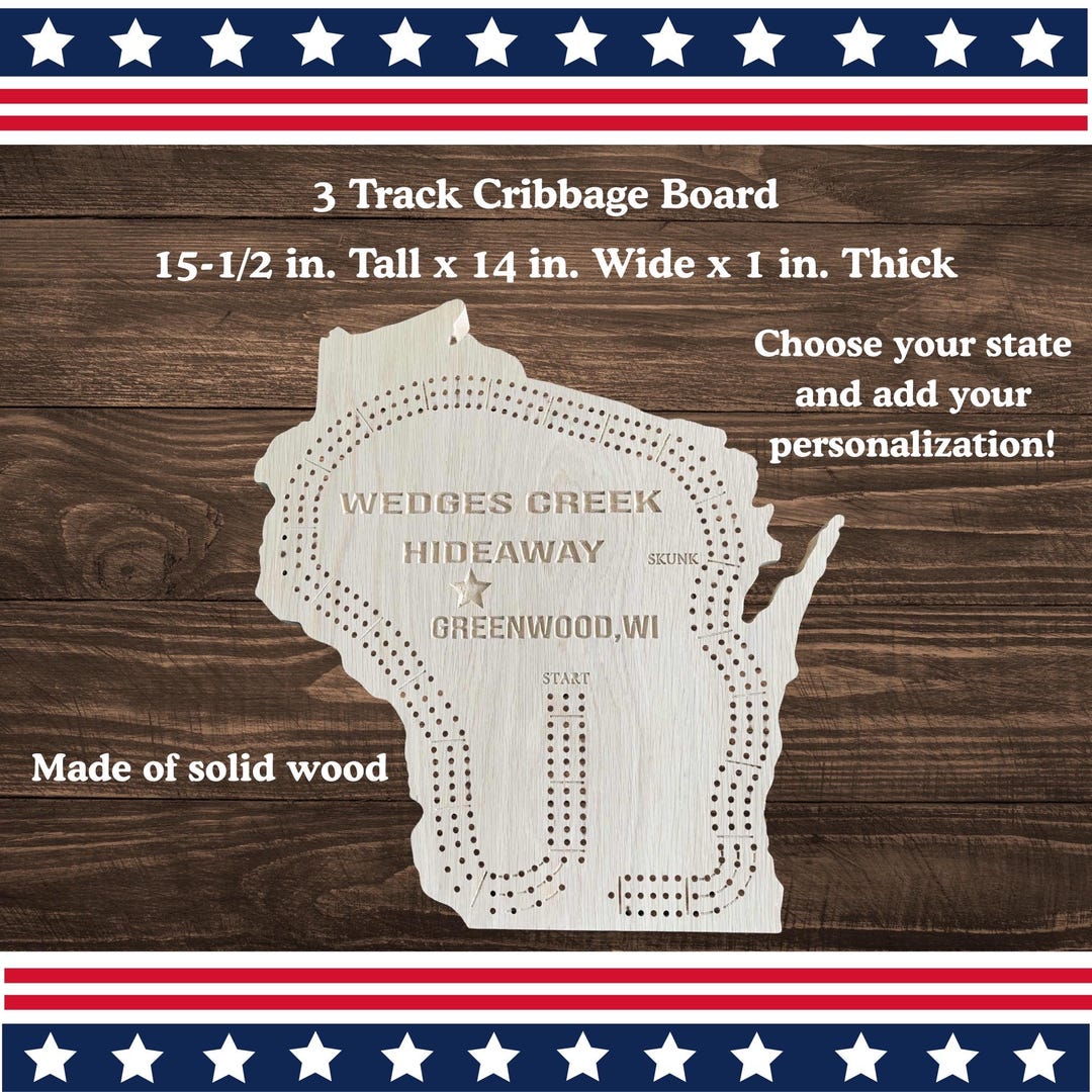 Three Track Cribbage Board – Solid Wood Cribbage Game – Peg Board Game ...