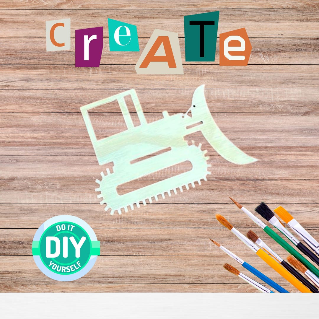 Bulldozer Cutout - Construction Theme DIY Craft, Unfinished Wooden ...