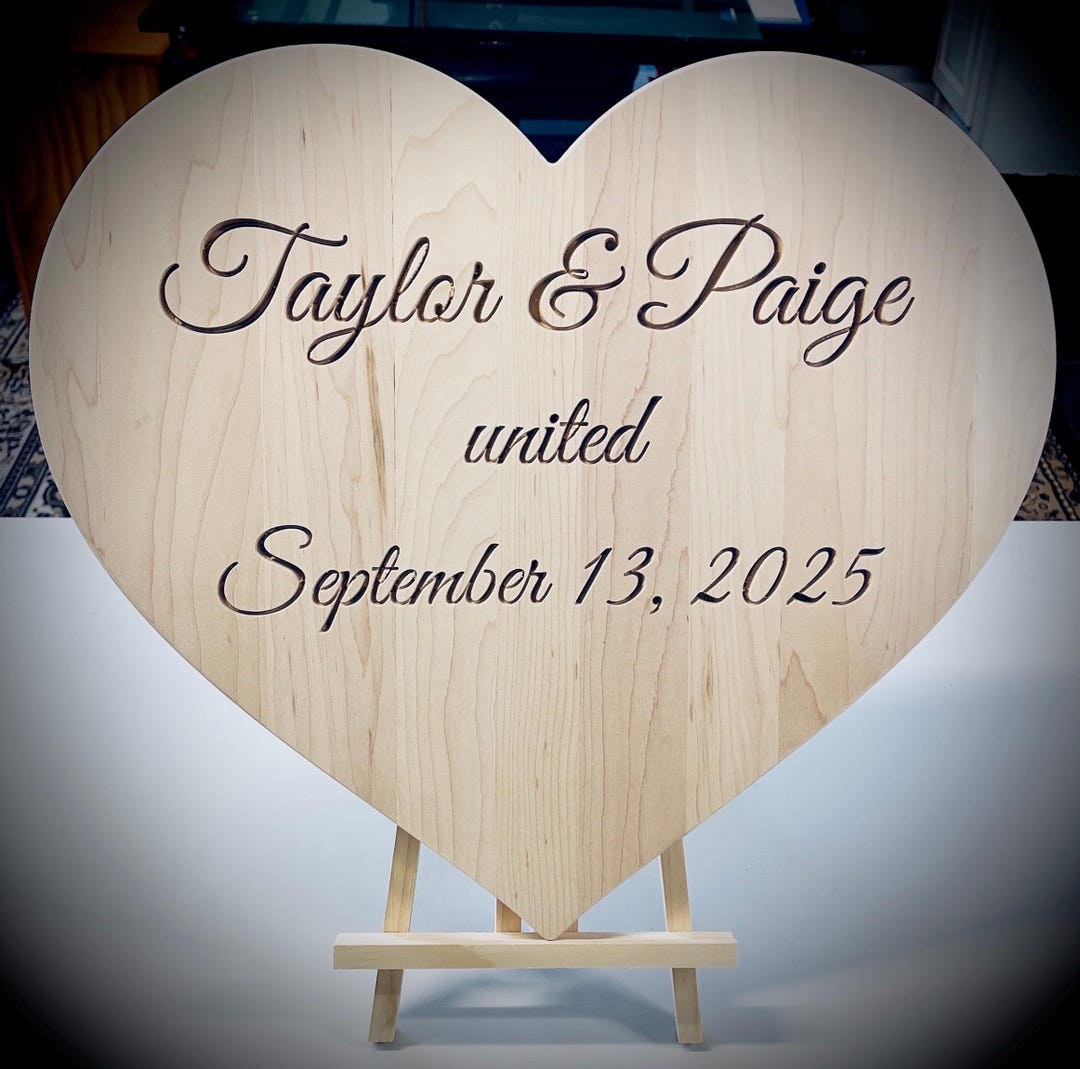 Engraved Wooden Heart Wedding Sign | Bride and Groom Ceremony Sign ...