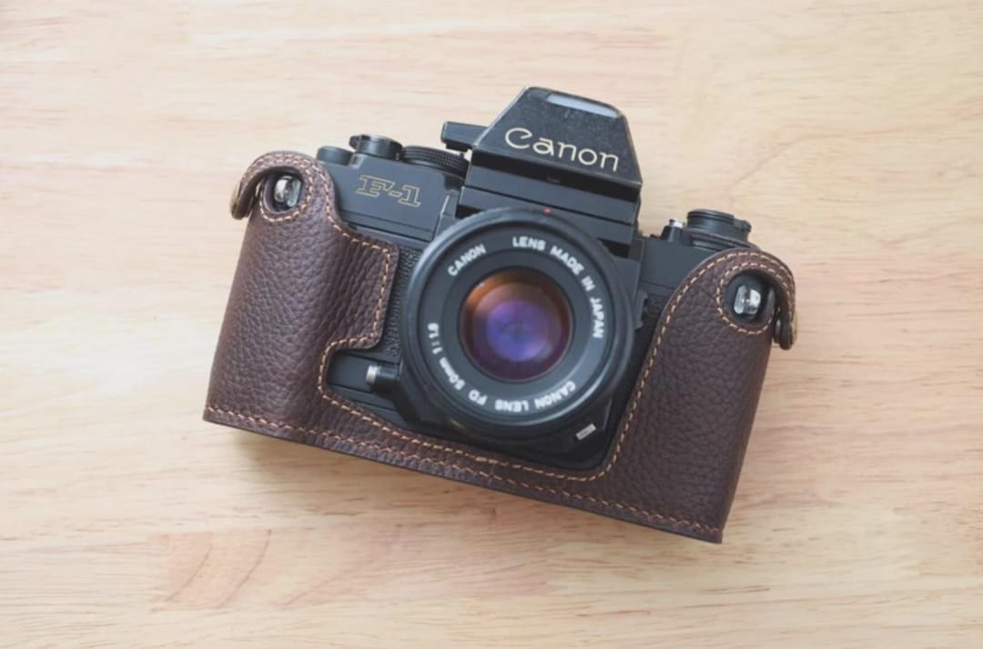 Genuine Real Leather Half Camera Case Bag Cover for Canon F1 NEW Dark ...