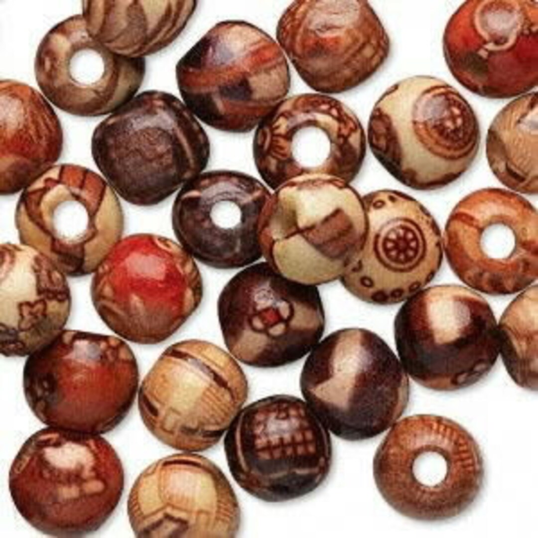 100 Pack of 10mm Wood Beads With Designs, Light Weight - Etsy