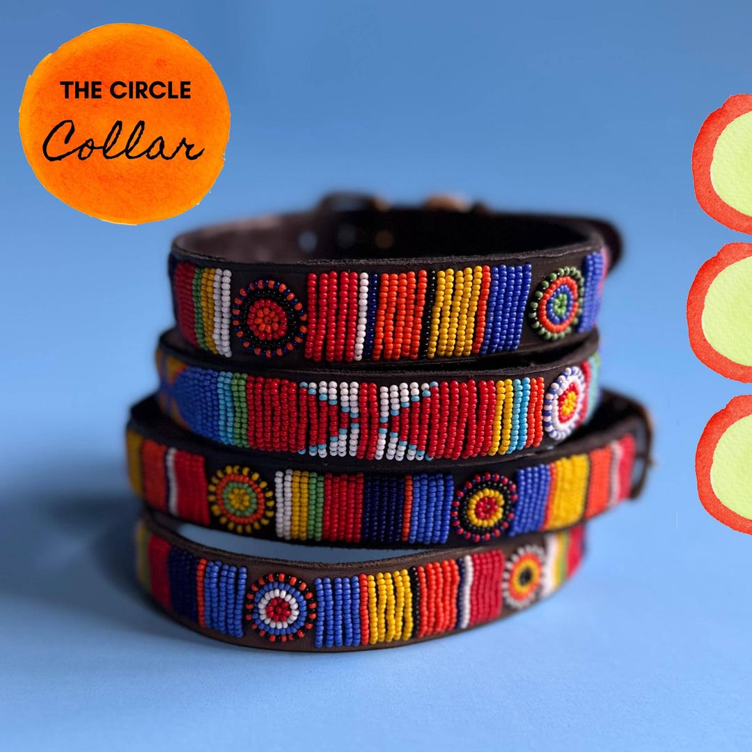 Large Kenyan Dog Collar - African Beaded Dog Collar- Colorful Beaded ...