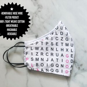 100% Cotton 3 Layer Word Puzzle Face Masks With Removable Nose - Etsy
