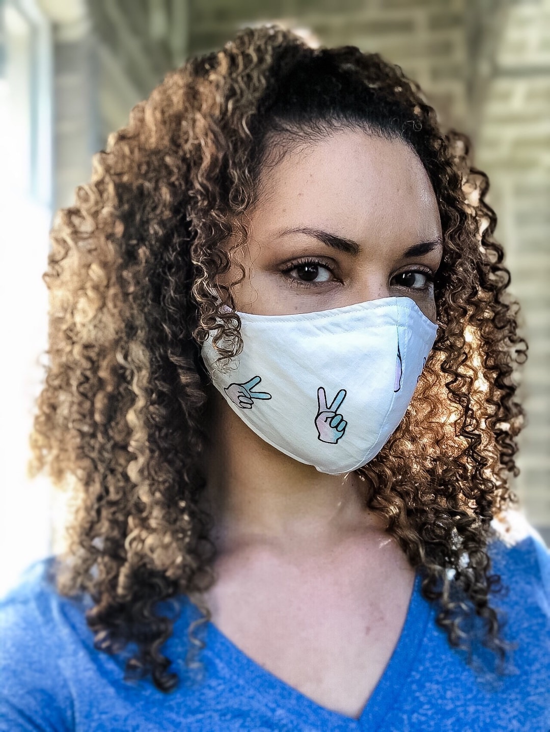 100% Cotton 3 Layer Deuces Peace Sign Face Masks With Removable Nose ...