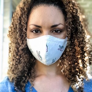 100% Cotton 3 Layer Deuces Peace Sign Face Masks With Removable Nose ...