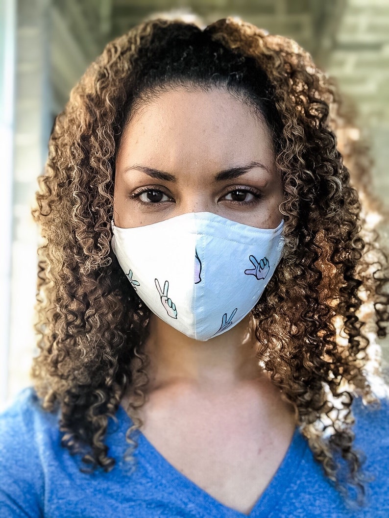 100% Cotton 3 Layer Deuces Peace Sign Face Masks With - Etsy